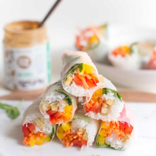 Rainbow Spring Rolls With Peanut Dipping Sauce