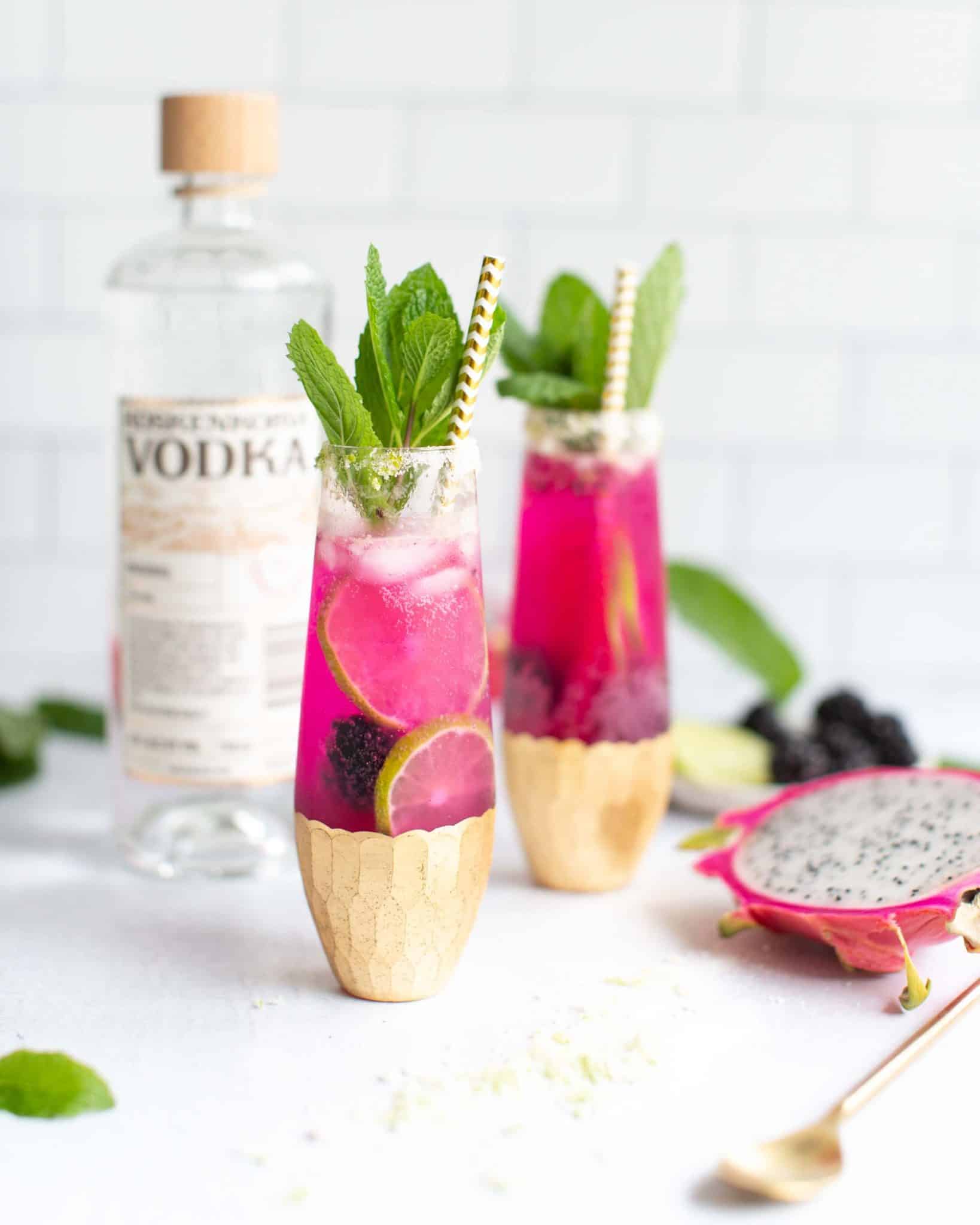 Pink Pink Dragonfruit Cocktail — With Vodka Soda & Lime Juice