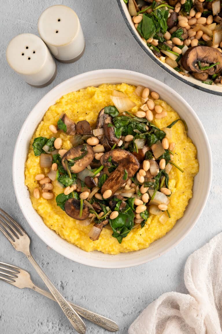 Creamy Vegan Polenta with Mushrooms and Beans