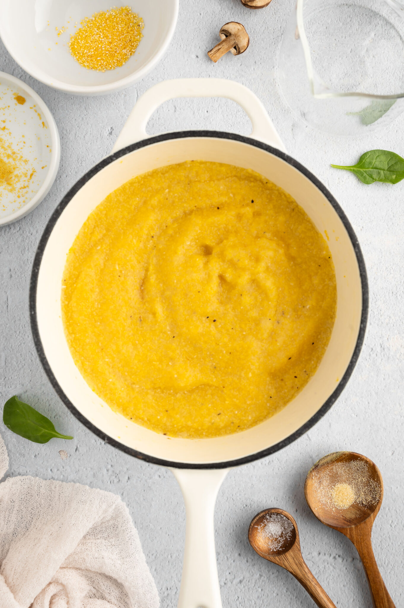Creamy Vegan Polenta with Mushrooms and Beans